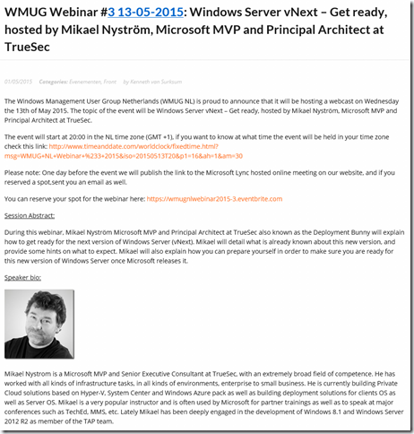 Speaker at Windows Management User Group Netherlands (WMUG NL) on 2015-05-13 – The Deployment Bunny